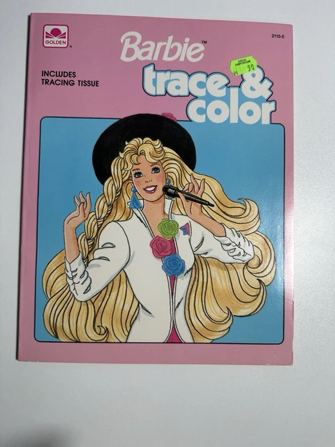 1990 GOLDEN BARBIE Trace & Color Coloring Book 2115-5 Vintage Unused ...
