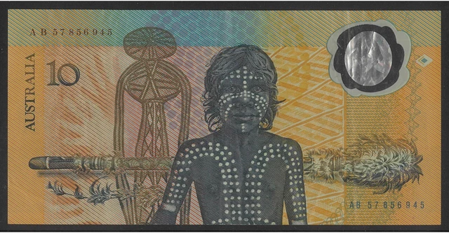 AUSTRALIA 1988 $10 Bicentennial Aboriginal Note Last Prefix AB57 R310bL ...