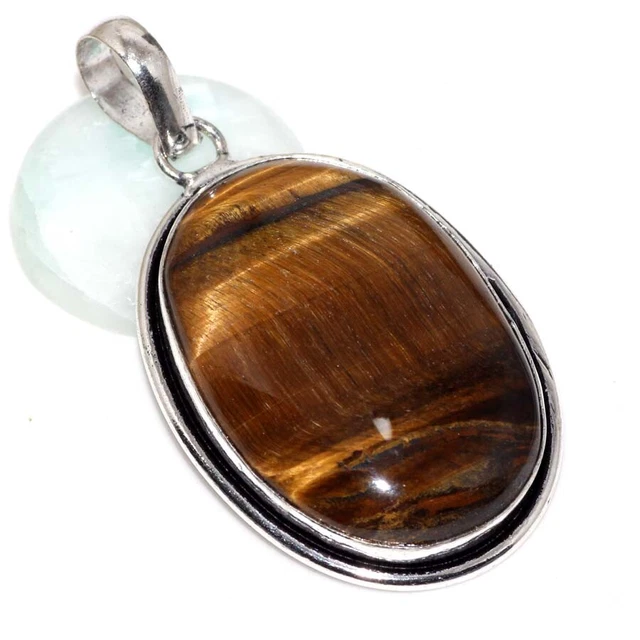 925 SILVER PLATED-TIGER Eye Ethnic Gemstone HandmadePendant Jewelry 2" AU a011 EUR 3,04 ...