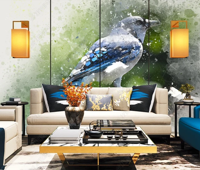3D HAND DRAW Blue Bird Wallpaper Wall Mural Removable Self-adhesive 381 ...