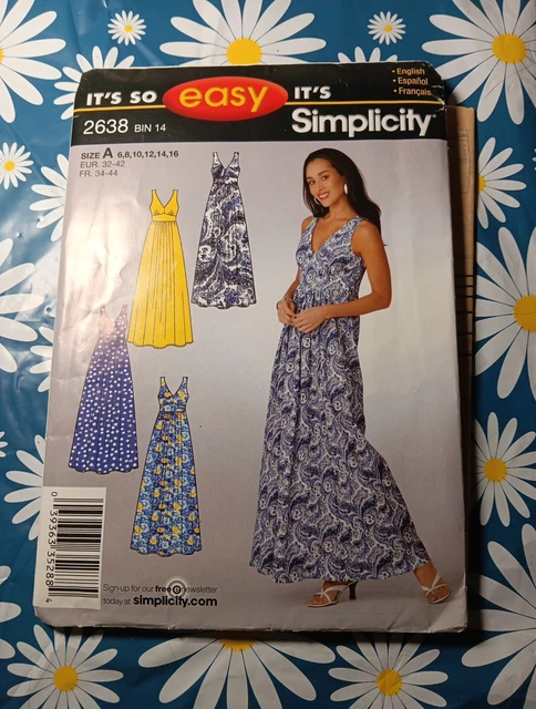 SIMPLICITY PATTERN #2638 Size 6-16 Sleeveless Maxi Dress Boho Peasant ...