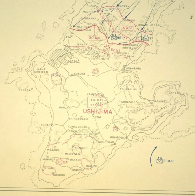 VINTAGE BATTLE OF Okinawa Map Landings Hacksaw Ridge Operation Iceberg ...