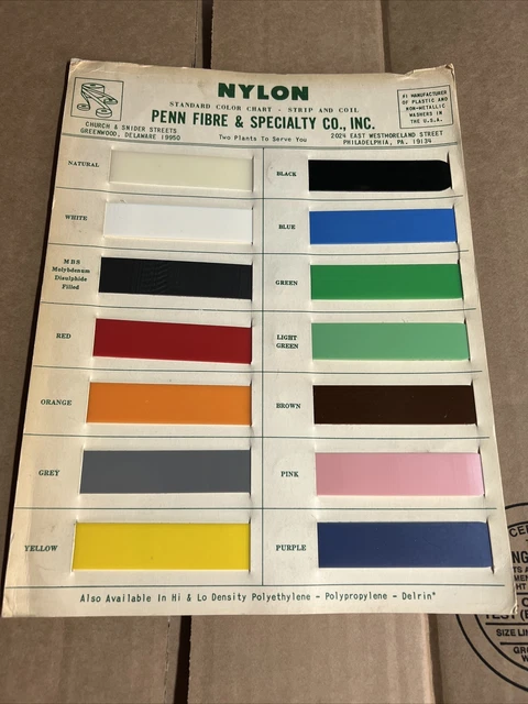 ORIGINAL COMPARATIVE MATERIAL Chart Nylon Colors Penn Fibre Coil 1950 ...