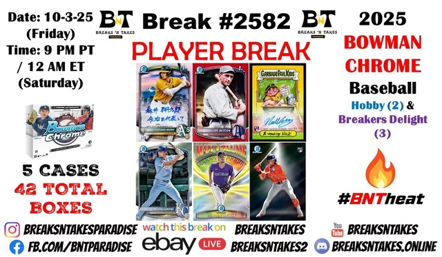 TREY SWEENEY 2025 Bowman Chrome Baseball 5 CASE (42 BOX) Break #2582 $4 ...