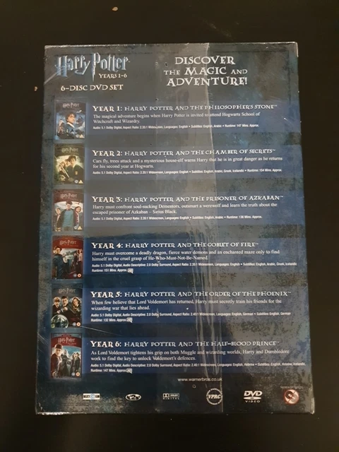 HARRY POTTER / Warnerbros 6-Disc DVD Set / Years 1-6 / 12 Rating £10.80 ...