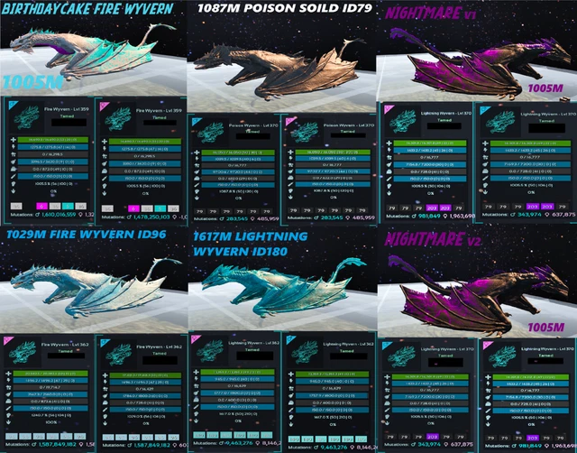 ARK SURVIVAL ASCENDED TOP wyvern lightning fire poison ADULT PAIR pve ...