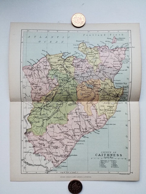 ANTIQUE COUNTY MAP of CAITHNESS, Scotland - Phillips Handy Atlas , 1882 ...