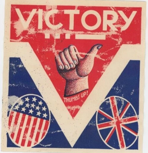 1940'S V FOR Victory Thumbs Up World War II Sticker Label EVN2 £11.46 ...