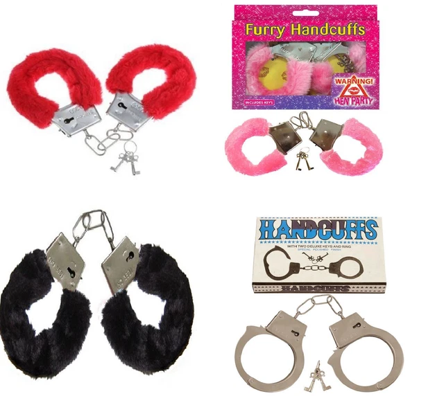 FLUFFY FURRY HANDCUFFS Fancy Dress Hen Night Stag Party Props Police ...