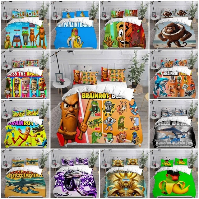 ITALIAN BRAINROT TUNG Tung Sahur 3D Duvet Cover Pillowcase Bedding Set ...