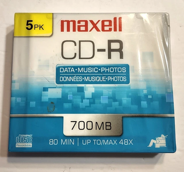 CD-R MAXELL 5 Pack Blank Audio Music Data Recordable 80min 700MB Disc ...