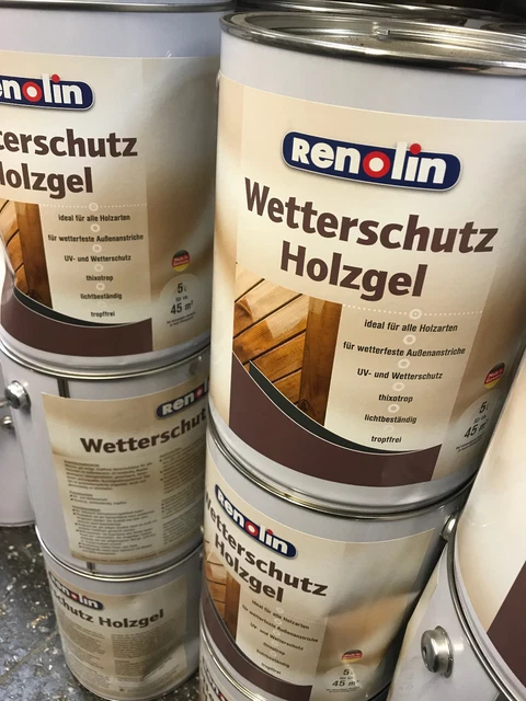 RENOLIN WETTERSCHUTZ HOLZGEL 5 Liter tropffrei Div. Farben Beulen / Dellen! EUR 14,90 - PicClick DE