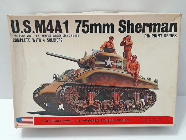 BANDAI PIN POINT Series U.S M4A1 75mm Sherman Tank 1/48 Scale Model Kit ...