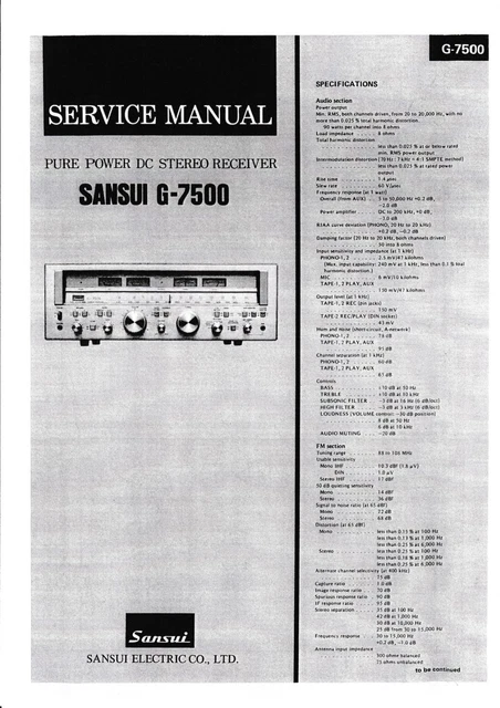SERVICE MANUEL D'INSTRUCTIONS pour Sansui G-7500 EUR 11,78 - PicClick FR