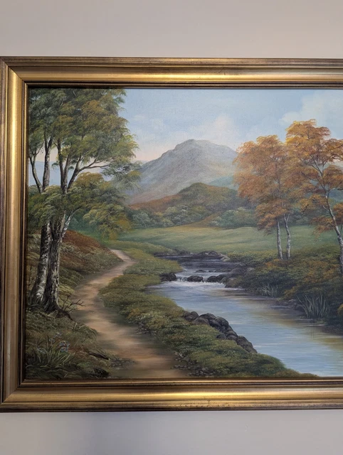ORIGINAL RIVE RLANDSCAPE Oil Painting on Board Signed Halligan Gilt ...