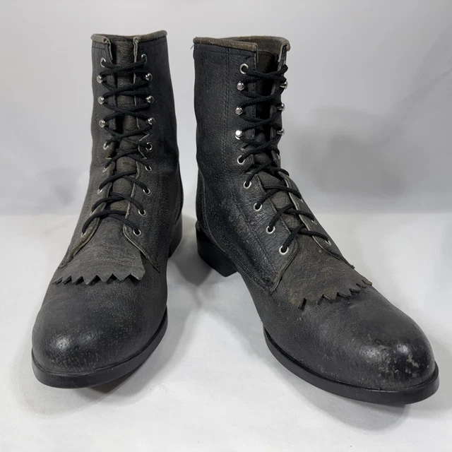 ARIAT A2 COMPETITOR Black Leather Roper Cowboy Western Lacer Boots Mens ...