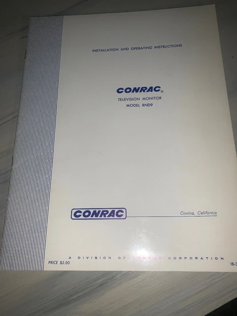 CONRAC TELEVISION MONITOR Model RND9 Service Manual, Schematics, Part ...