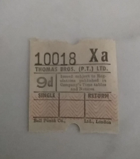 BUS TICKET THOMAS Bros P.T ltd ...9d. Bell Punch £4.10 - PicClick UK