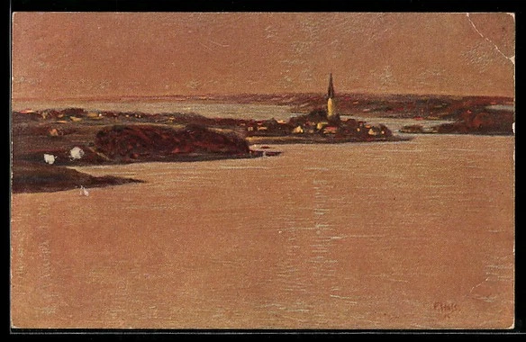 CARTOLINA D'ARTISTA FRITZ Hass: Nikolaiken am Spirding-See, vista ...