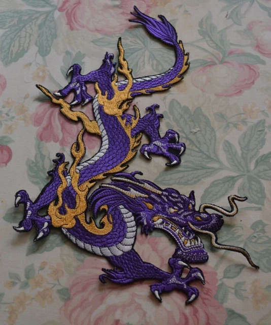 LARGE BIKER BACK PATCH IRON/Sew on Embroidered Dragon Motorcycle ...