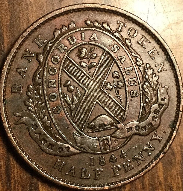 1844 PROVINCE OF Canada Bank Of Montreal Half Penny Token $39.37 ...