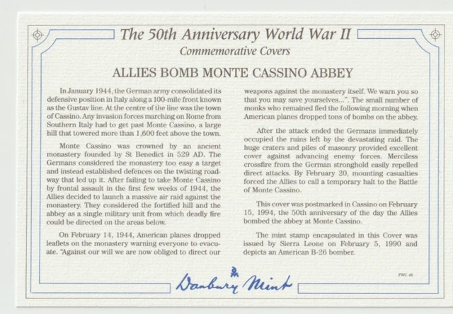 15/2/1994 ITALY FDC - WWII - Allies Bomb Monte Cassino Abbey £4.37 ...