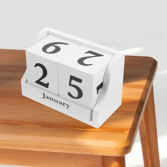 WOODEN BLOCK PERPETUAL Desk Calendar Desktop Cube Rustic Number ...
