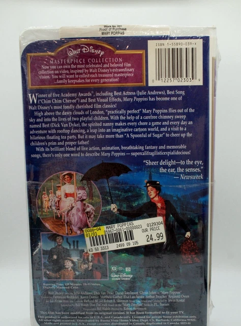 1994 DISNEY MASTERPIECE Collection Mary Poppins VHS Sealed Julie ...