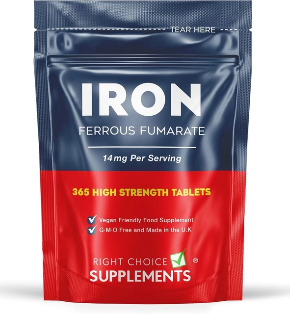 IRON TABLETS HIGH Strength 14mg - 365 Tablets, 12 Months Supply - Vegan ...