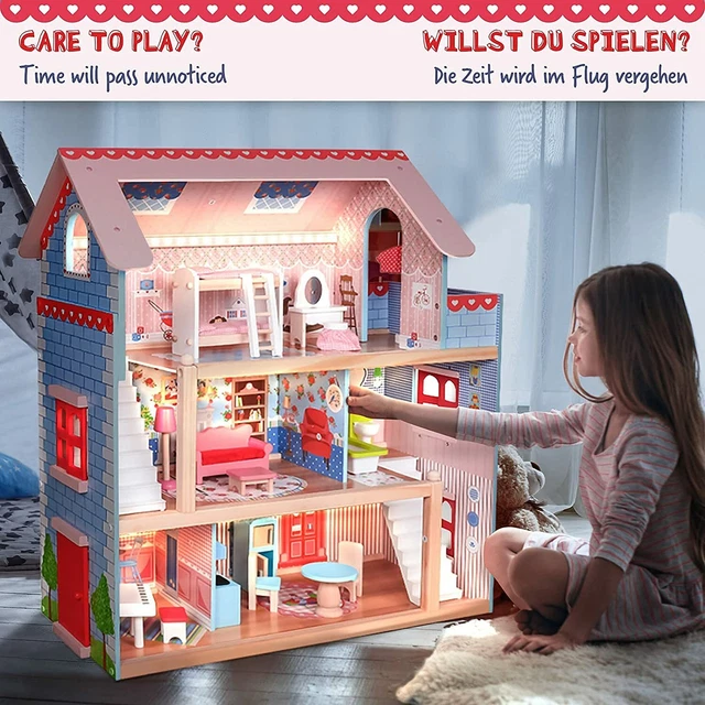 MAISON DE POUPÉES en Bois Barbie Avec LED 3 Niveaux 5 Chambres EUR 238,60 - PicClick FR