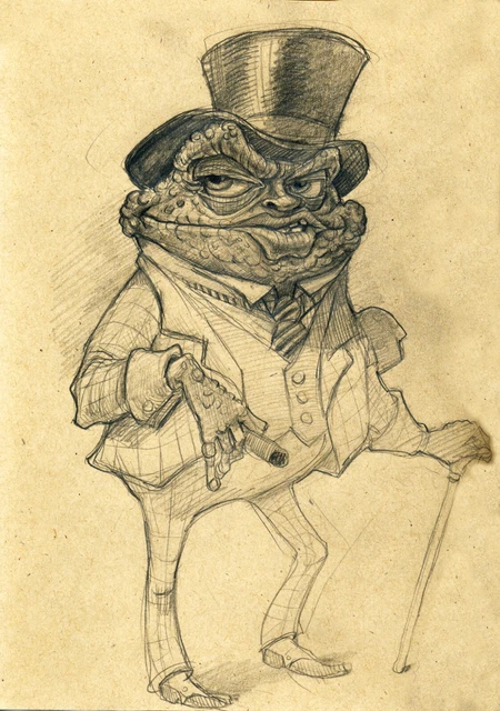 ORIGINAL FILM CONCEPT Art Pencil Drawing: 'MR. TOAD' (THE WIND IN THE ...