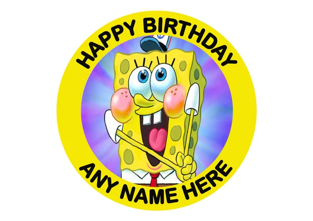 7.5& PERSONALISED SPONGEBOB Birthday Cake Topper Edible Icing/Rice ...