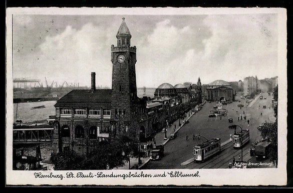 AK HAMBURG-ST. PAULI, ponti di atterraggio e tunnel dell'Elba con tram ...