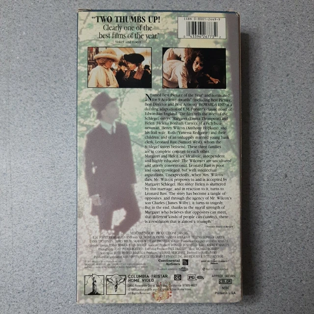 HOWARDS END (VHS 1993) VCR Tape Anthony Hopkins Vanessa Redgrave Emma ...