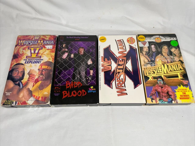 VINTAGE WWF VHS Lot Of 4 Tapes Wrestlemania V X XII Bad Blood Hulk ...