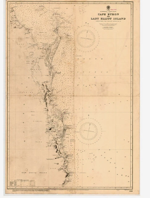 VINTAGE ADMIRALTY CHART. No.3623. QUEENSLAND COAST, AUSTRALIA, 1907 ...