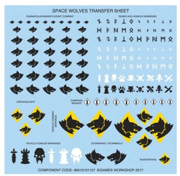 SPACE WOLF TRANSFER sheet Space Marines Adeptus Astartes Wolves New ...