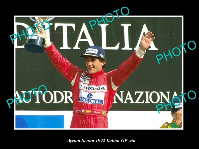 OLD POSTCARD SIZE PHOTO AYRTON SENNA WINNING THE 1992 ITALIAN F1 GP ...