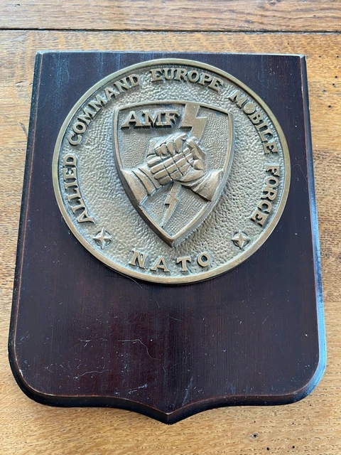 ALLIED COMMAND EUROPE mobile force ! heavy brass mess shield £65.00 ...