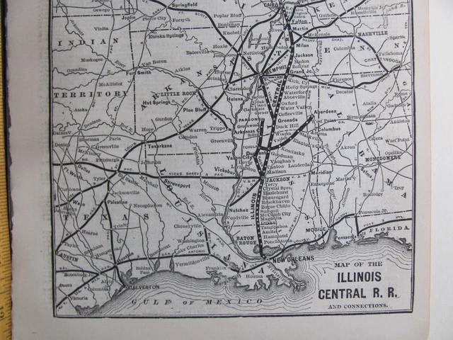 1890 NOV ILLINOIS CENTRAL RAILROAD ORIGINAL SYSTEM MAP LA AL TN KY RRs ...