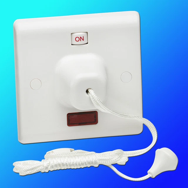 SHOWER PULL CORD Switch Double Pole Bathroom Extractor Fan Ceiling 45A ...