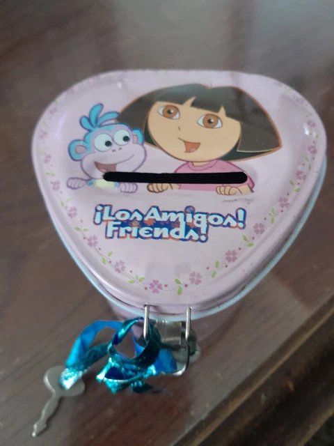 VINTAGE DORA'S TIN Coin Lock Box "iLosAmigos Friends" w/key to it. $5. ...