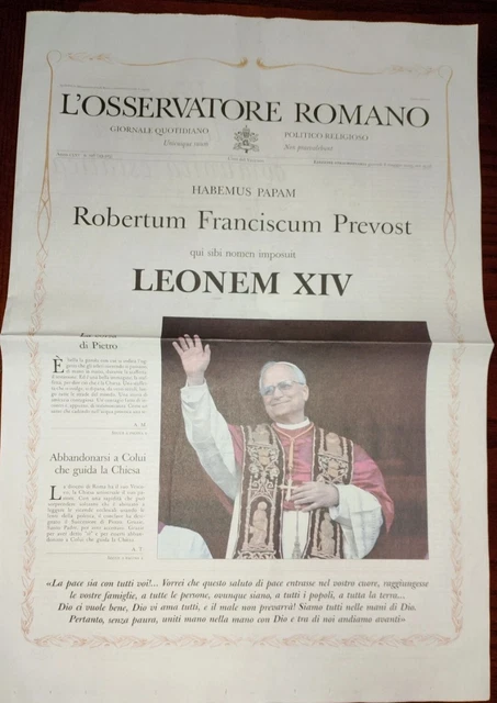 OSSERVATORE ROMANO LEONE XIV (PREVOST) 08/05/2025 at 19:58 £20.98 - PicClick UK