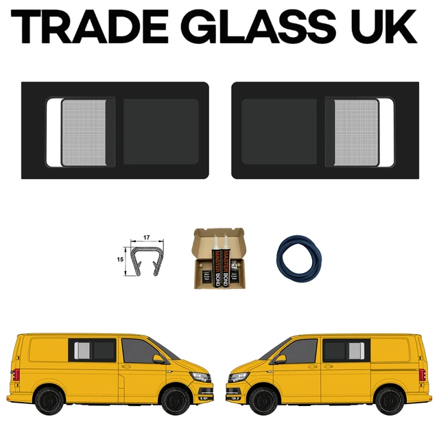 VW T5/T6 REVERSE SLIDING Windows WITH FLY SCREEN Bonding Kit + U Trim £ ...