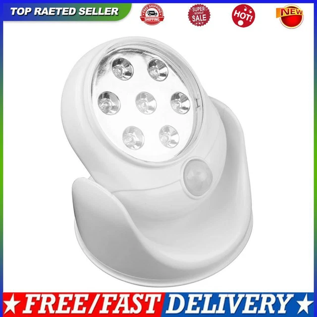 7 LED ADJUSTABLE Motion Activated Sensor Light Rotation Cordless Wall ...