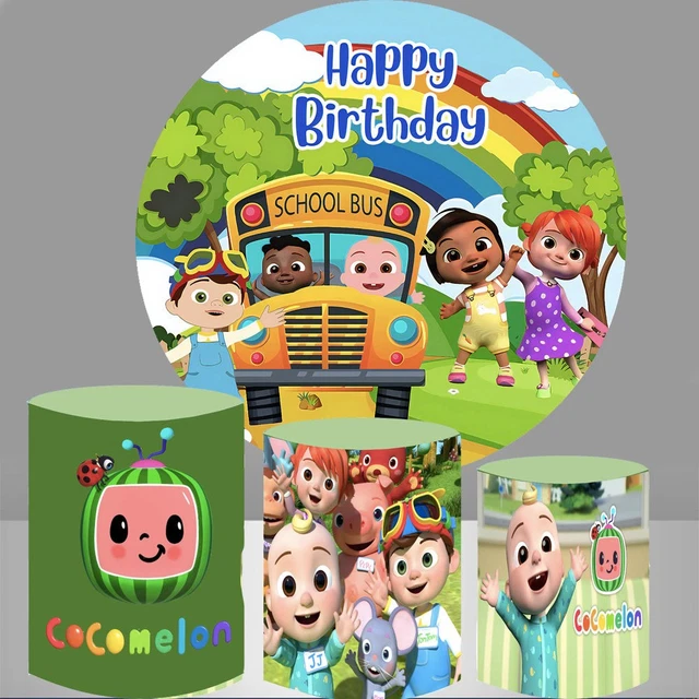 CUSTOM CARTOON MELON Round Backdrop School Bus Circle Background Boy or ...