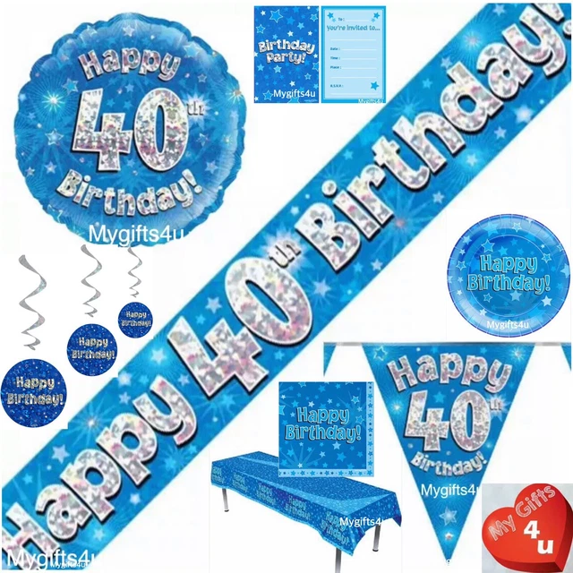 BLUE AGE 40TH & Happy Birthday Party Decorations Buntings Banners ...