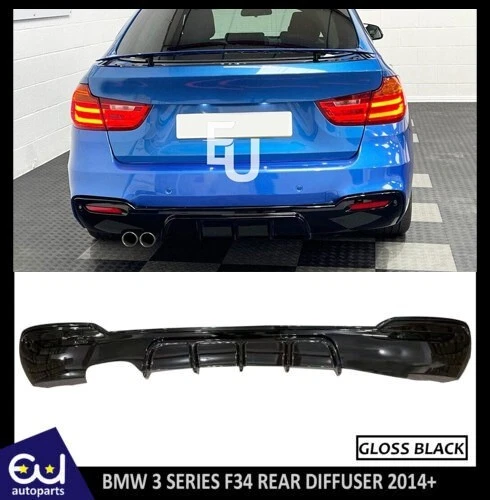 FOR BMW 3 Series F34 Gloss Black Gt M-Sport Rear Bumper Diffuser Lip ...