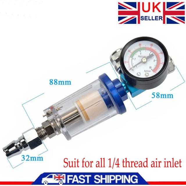 MINI AIR PRESSURE Regulator Gauge Spray Gun & In-Line Water Trap Air ...