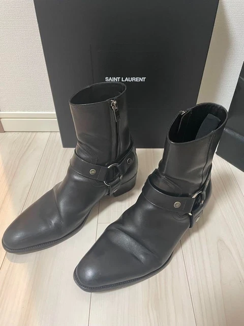YSL SAINT LAURENT Wyatt Harness Ring Boots Black Leather Zip Men's Size ...